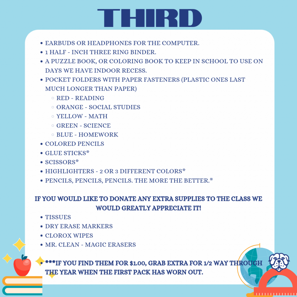 3rd Grade Supply List James Buchanan Elementary School 3rd Grade Supply List James Buchanan Elementary School